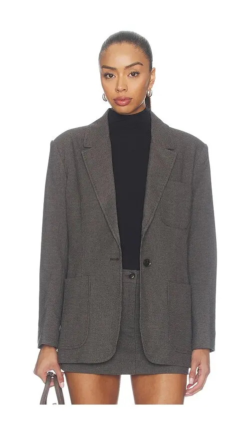 Good American The Oversized Blazer In Charcoal Mini Houndstooth In Charcoal