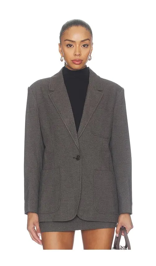 Good American The Oversized Blazer In Charcoal Mini Houndstooth In Charcoal