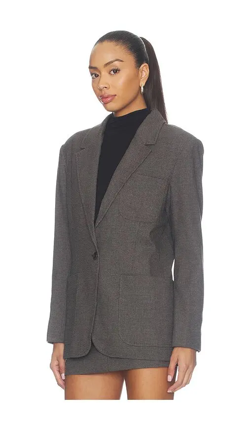 Good American The Oversized Blazer In Charcoal Mini Houndstooth In Charcoal
