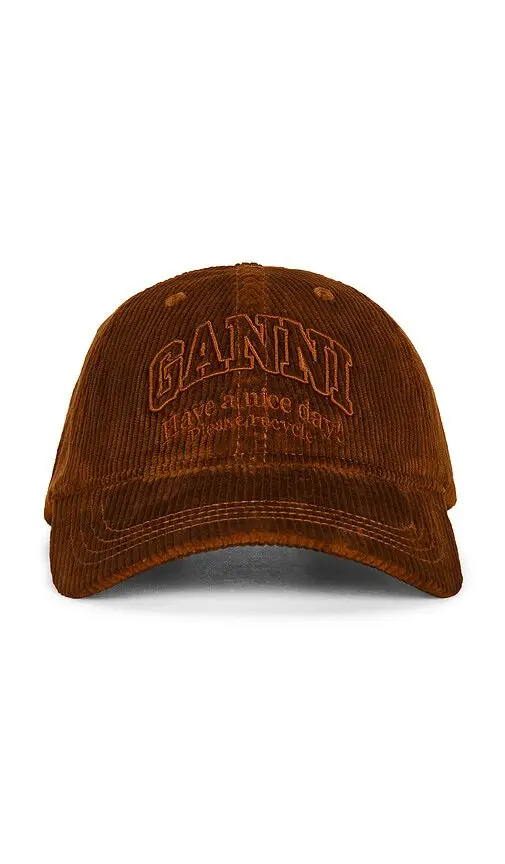 GANNI Corduroy Cap In Brown - Tortoise Shell