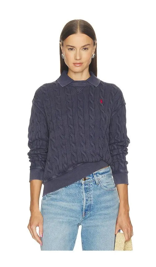 Polo Ralph Lauren Cotton Long Sleeve Polo Knit Collar Polo In Navy
