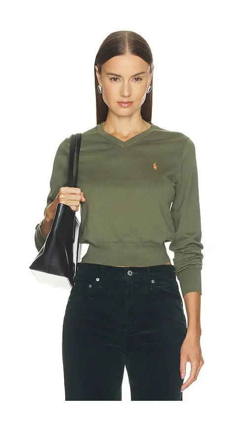 Polo Ralph Lauren Cotton Long Sleeve Crew Neck Pullover Sweater In Olive