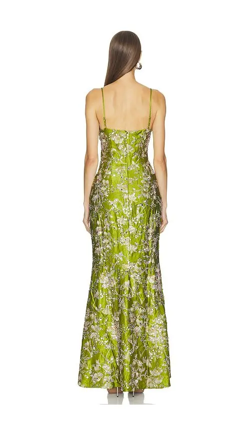 NADINE MERABI Satin Embellished Maxi Dress