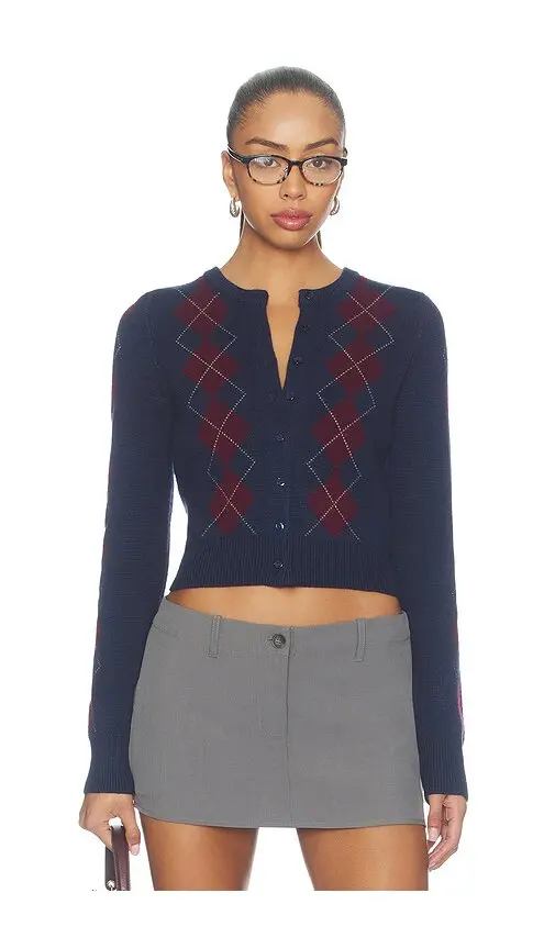 525 America Serena Intarsia Argyle Cardigan In Multi