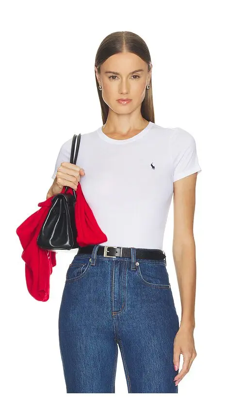 Polo Ralph Lauren Club Cotton Short Sleeve Bodysuit In White - White Cloud
