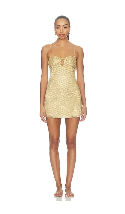For Love & Lemons Glitter Slip Dress In Metallic