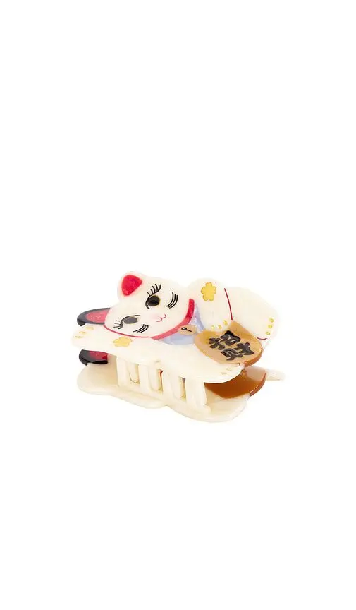 SOLAR ECLIPSE Hand-painted Maneki-neko Cat Claw Hair Clip In Beige - Good Fortune