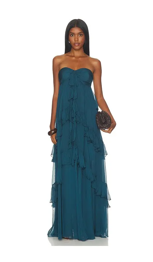 Rococo Sand Strapless Ruffle Maxi Dress