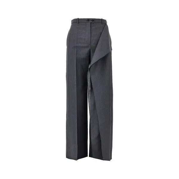 JIL SANDER Draped-effect Fil-à-fil Wool Pants