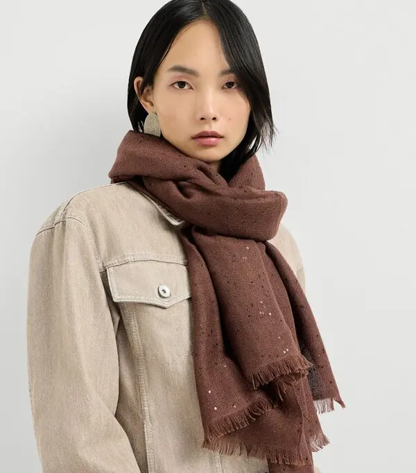 Brunello Cucinelli Cashmere-silk Embellished Scarf