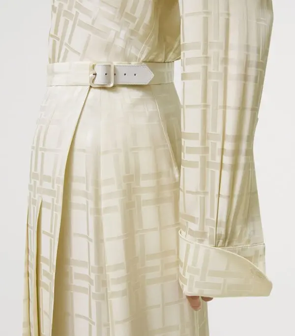 Burberry Silk Pleated Midi Skirt - White
