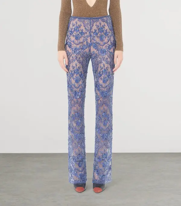 Valentino Garavani Lace Sequinned Flared Trousers