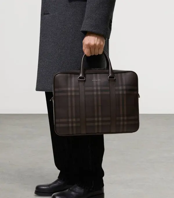 Burberry Canvas City Check Briefcase