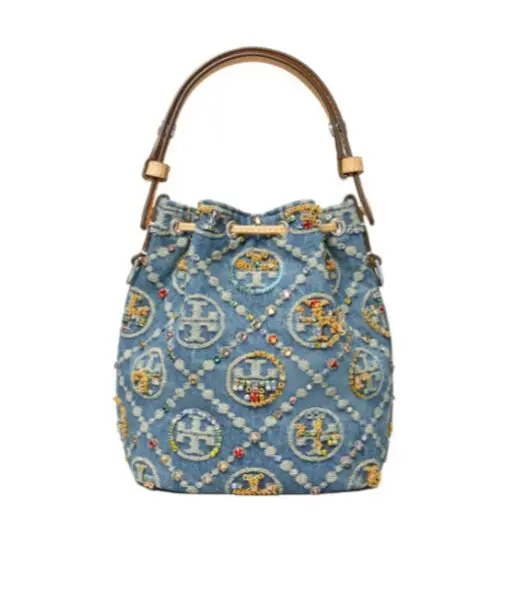 Tory Burch T Monogram Mini Denim Bucket Bag