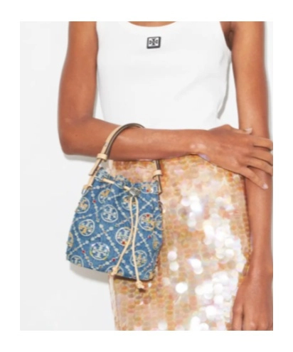Tory Burch T Monogram Mini Denim Bucket Bag