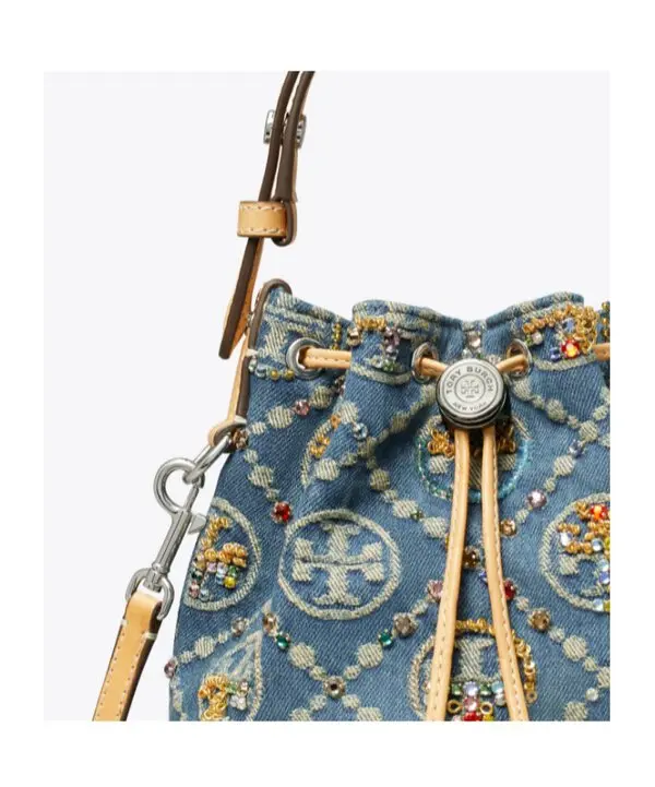 Tory Burch T Monogram Mini Denim Bucket Bag