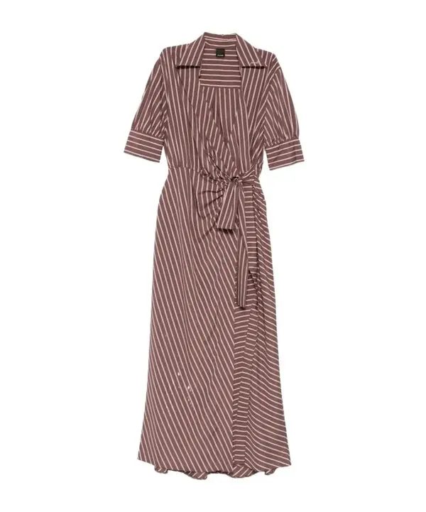 Pinko Striped Short Sleeve Maxi Shirt Dress - Brown
