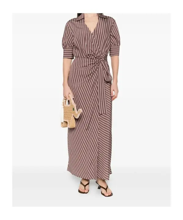 Pinko Striped Short Sleeve Maxi Shirt Dress