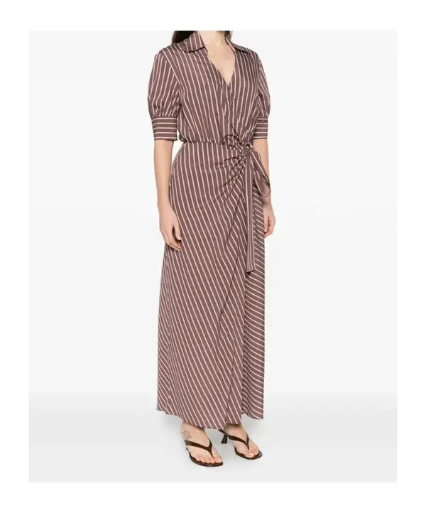 Pinko Striped Short Sleeve Maxi Shirt Dress