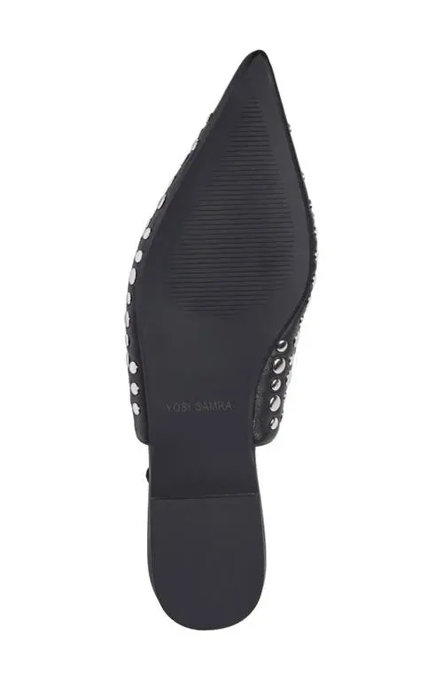 Yosi Samra Bedford Studded Slingback Flat - Black W/silver Studs
