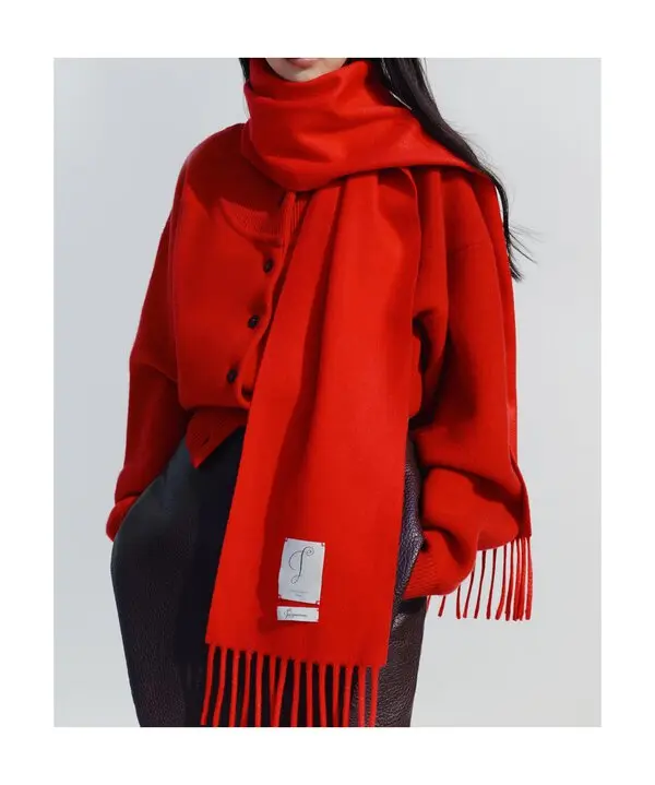 Jacquemus Fringed Logo-patch Scarf - Red