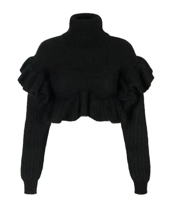 Elisabetta Franchi Ruffled Cropped Knitted Sweater