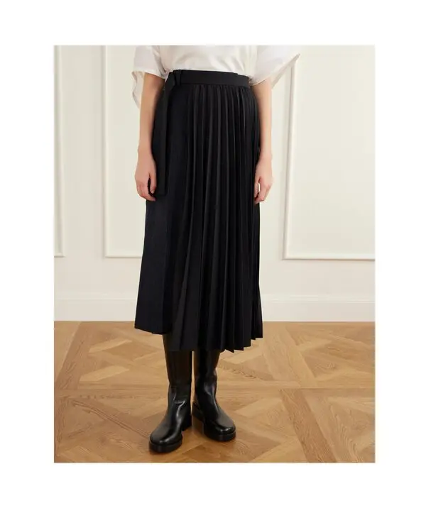 Sacai Pleated Herringbone Blend Midi Skirt