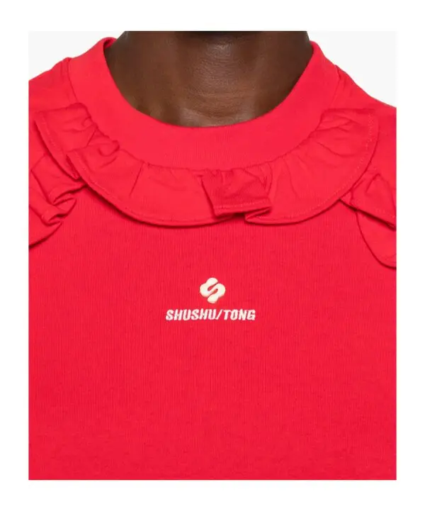 SHUSHU/TONG Ruffled Logo-embroidered T-shirt