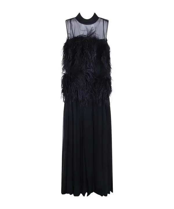 Alberta Ferretti Ethereal Silk Chiffon Feather Gown