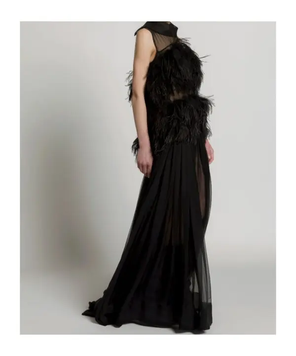 Alberta Ferretti Ethereal Silk Chiffon Feather Gown