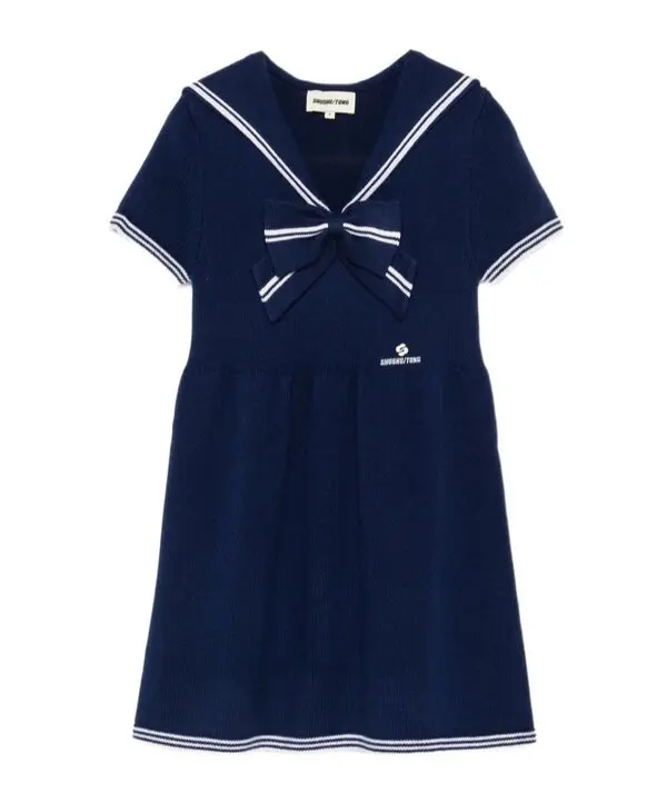 SHUSHU/TONG Bow-detail Sailor-collar Mini Dress - Navy Blue