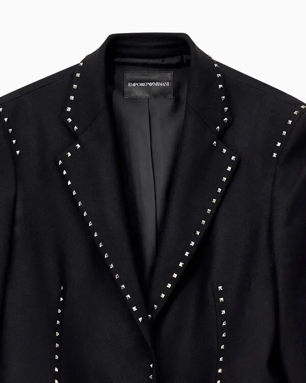 Emporio Armani Single-breasted Mixed Wool Blazer With Metallic Studs