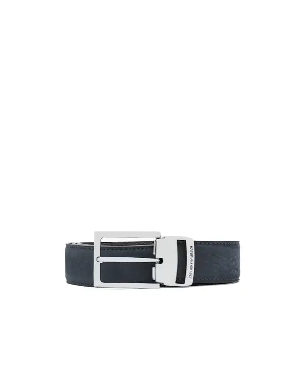 Emporio Armani Logo-engraved Leather Belt - Navy Blue