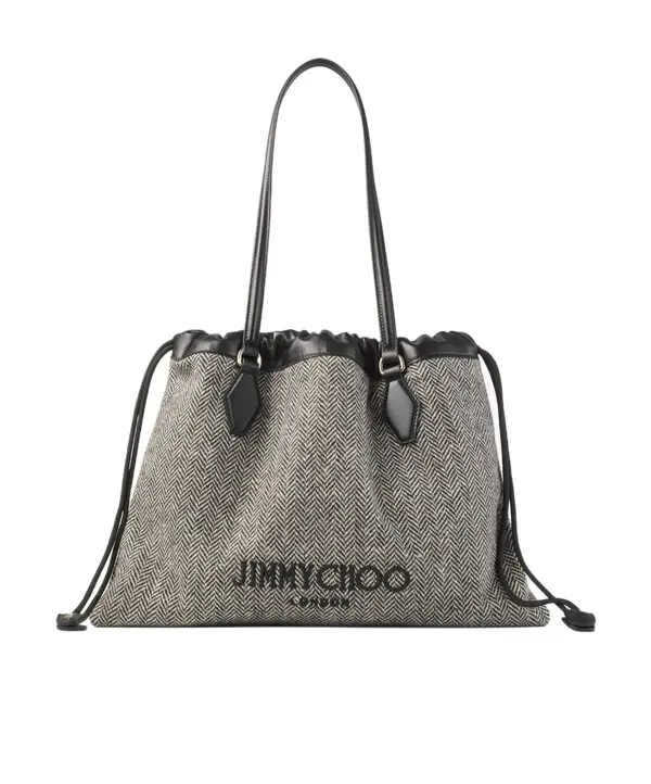 JIMMY CHOO Blended-fabric Herringbone Drawstring Shoulder Bag