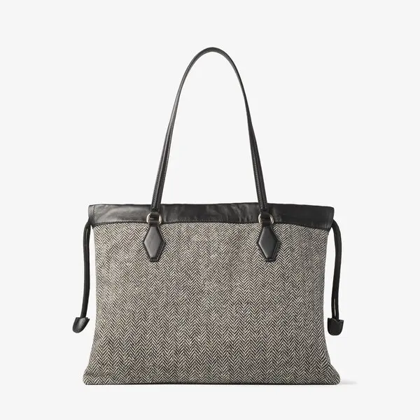 JIMMY CHOO Blended-fabric Herringbone Drawstring Shoulder Bag