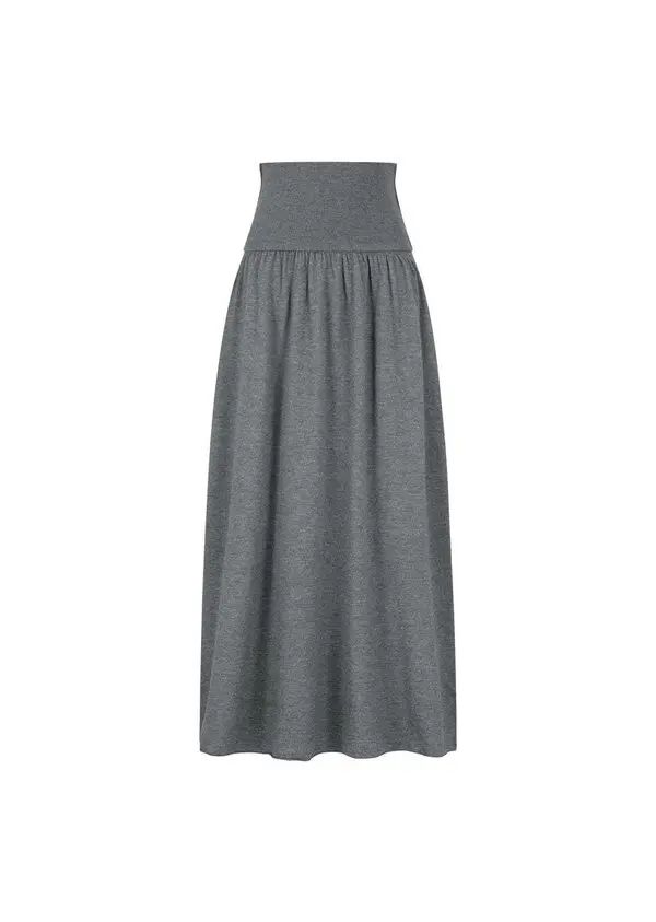 AMOMENTO Ribbed Shirring Knit Maxi Dress