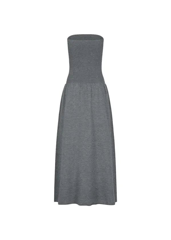AMOMENTO Ribbed Shirring Knit Maxi Dress