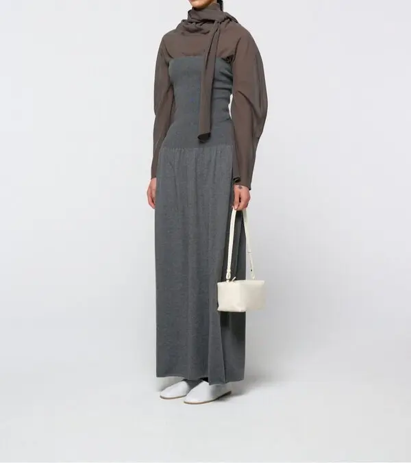 AMOMENTO Ribbed Shirring Knit Maxi Dress