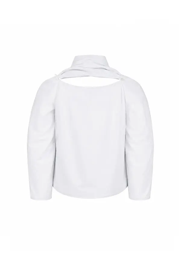 AMOMENTO Scarf-detail Long-sleeve Blouse - White