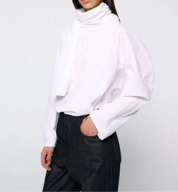 AMOMENTO Scarf-detail Long-sleeve Blouse - White
