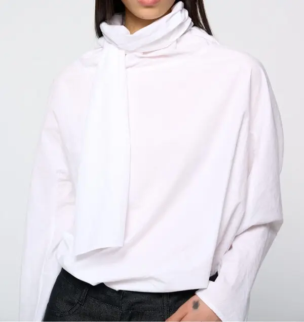 AMOMENTO Scarf-detail Long-sleeve Blouse - White