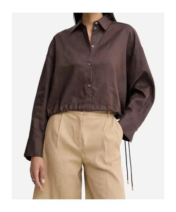 Pinko Drawstring-hem Cropped Linen Shirt