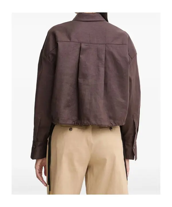 Pinko Drawstring-hem Cropped Linen Shirt
