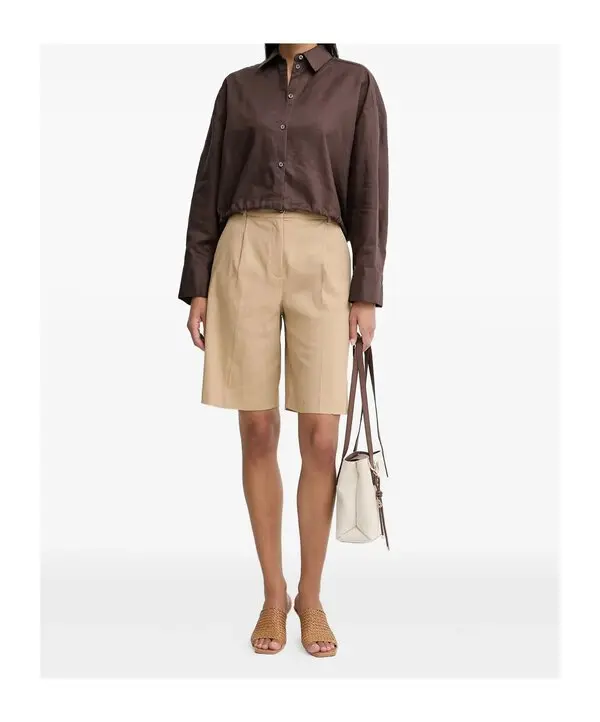 Pinko Drawstring-hem Cropped Linen Shirt