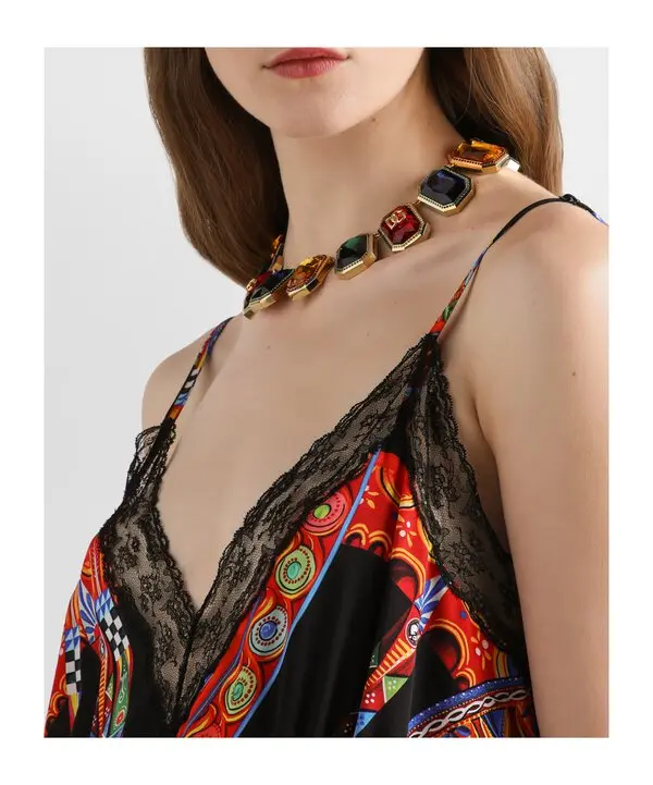 Dolce & Gabbana Carretto-print Charmeuse Slip Dress