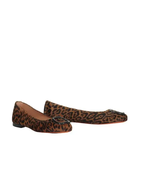 Santoni Animal-pattern Buckle Ballet Flats