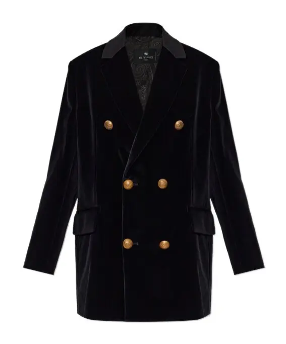 Etro Long Double-breasted Stretch Cotton Velvet Jacket