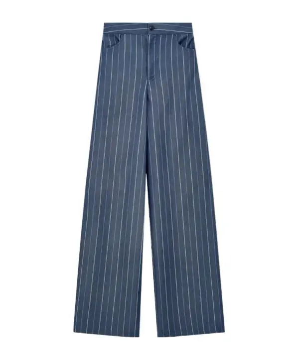 Emporio Armani Trousers In Jacquard Striped Denim With A Wide Leg - Blue