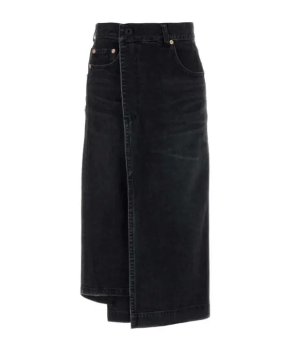 Sacai Asymmetric-hem Denim Midi Skirt