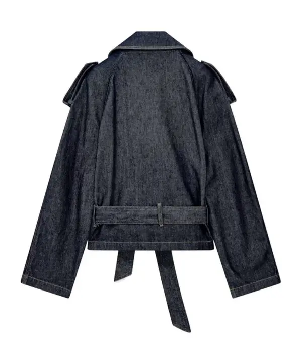 Emporio Armani Belted Denim Jacket With Wide Lapels And Epaulettes